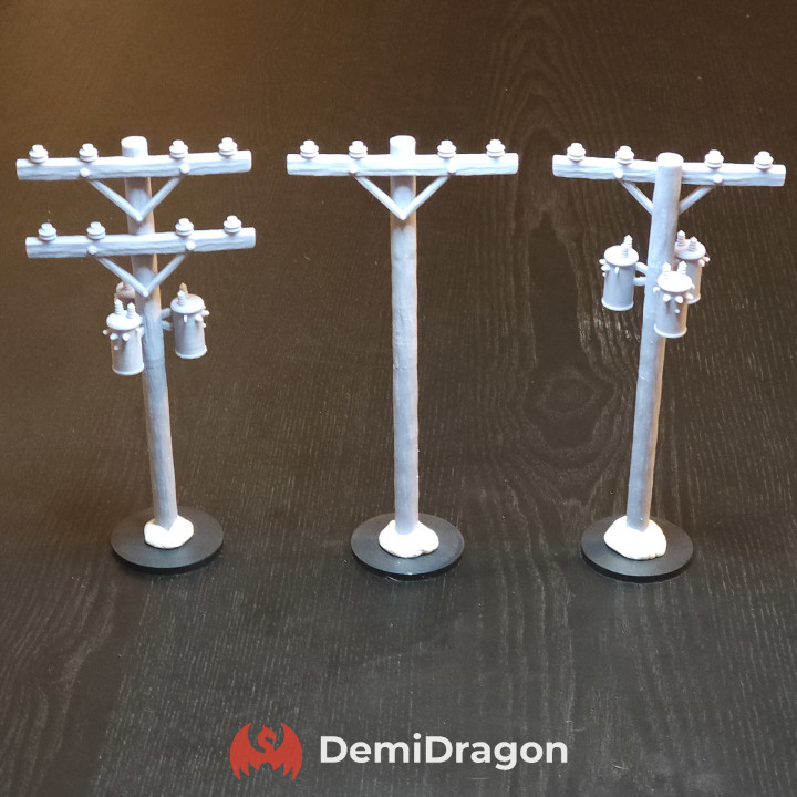 3D Printable Utility Poles, Pre-Supported, 28/32mm by DemiDragon