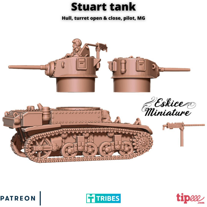 3D Printable Stuart tank with pilot - 28mm by Eskice Miniature - Aron