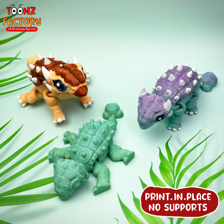 3D Printable PRINT-IN-PLACE FLEXI ANKYLOSAURUS ARTICULATED by Toonz Factory