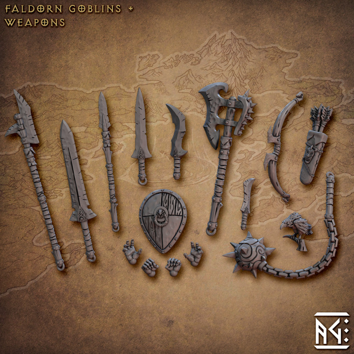 3D Printable Standalone Weapons and Hands (Faldorn Goblins) by Artisan ...