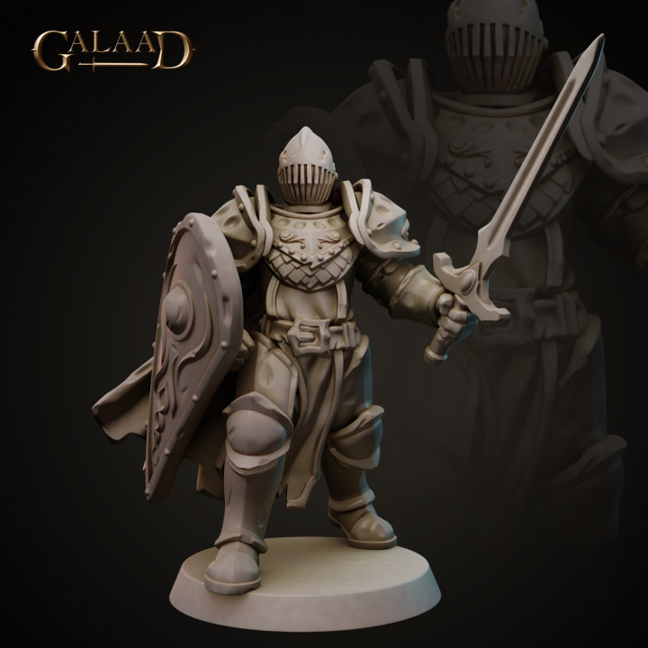 3D Printable Knight Sword and Shield - Modular Head by Galaad Miniatures