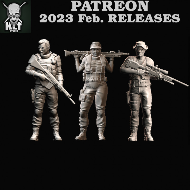 3D Printable Late 20th Century Mercenaries by KLT Studio