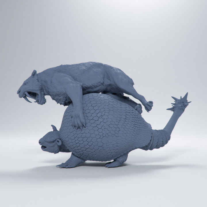 3D Printable Doedicurus vs Smilodon 1-35 scale pre-supported ...