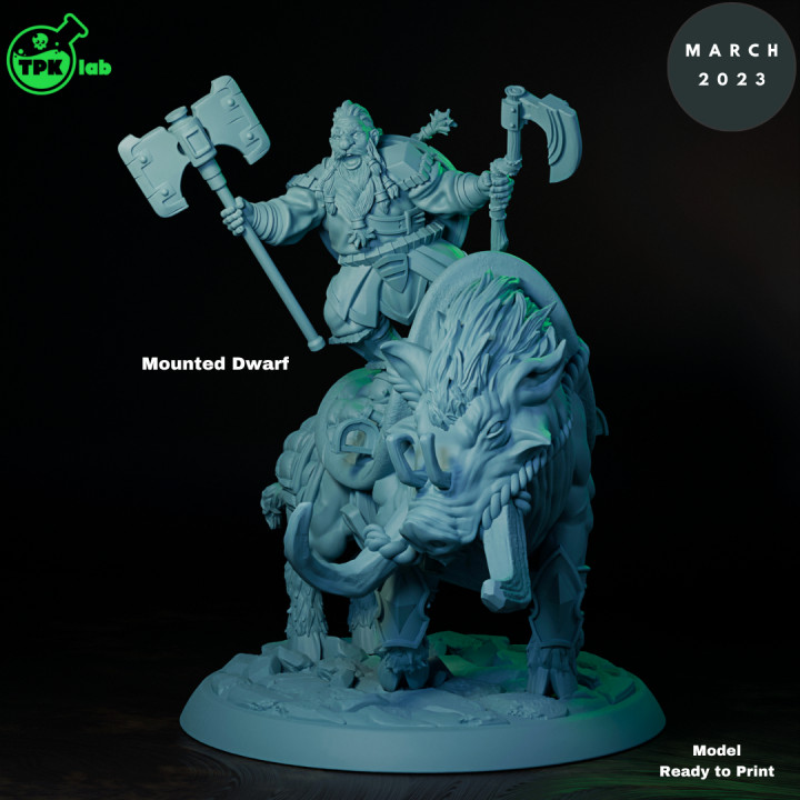 3D Printable Dwarf on Boar by TPK Lab