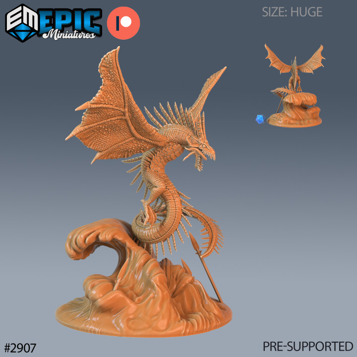 3D Printable Ocean Drake Set / Legendary Water Dragon / Winged Sea ...
