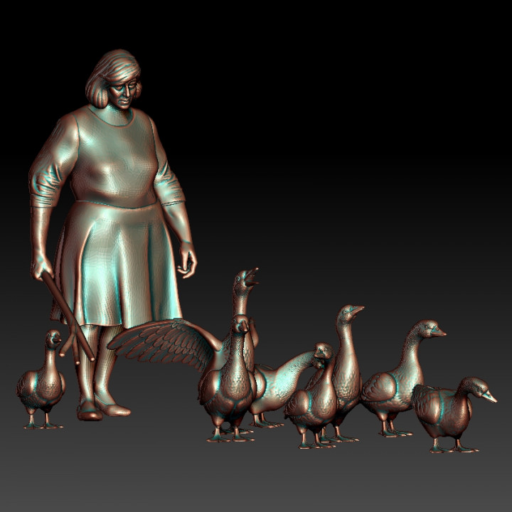 3D Printable woman and geese by 3Dimontis