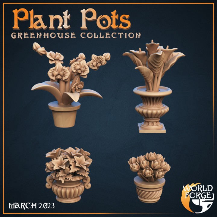 3D Printable Flowers and Plant Pots (modular) by World Forge Miniatures