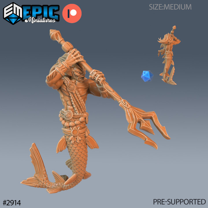 3D Printable Merman Warrior Set / Merfolk / Water Fighter / Underwater ...