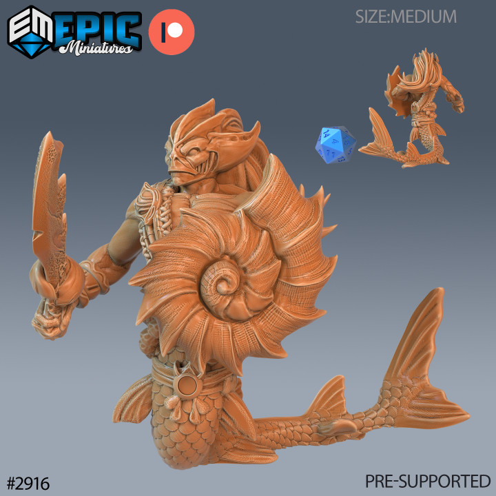 3D Printable Merman Warrior Set / Merfolk / Water Fighter / Underwater ...