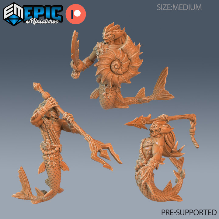 3D Printable Merman Warrior Set / Merfolk / Water Fighter / Underwater ...