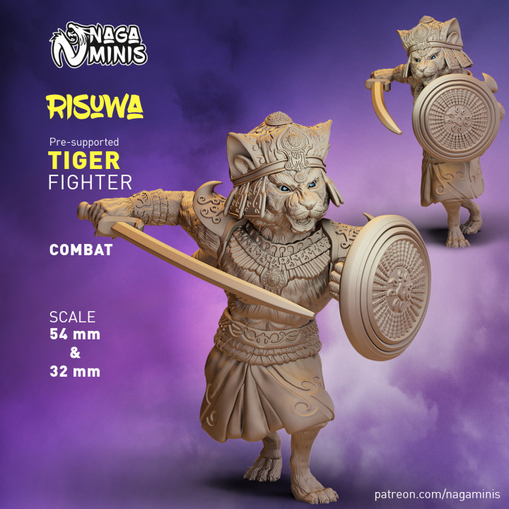 3D Printable (Pre-supported) Tiger Folk Fighter by Naga Minis