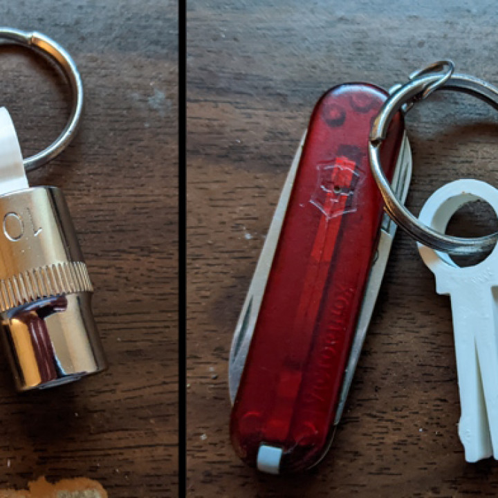 3D Printable 10mm socket key ring for 3/8 drive by Modi