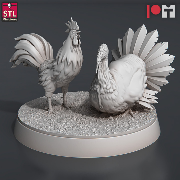 3D Printable Farm Animals Rooster Turkey by STL Miniatures