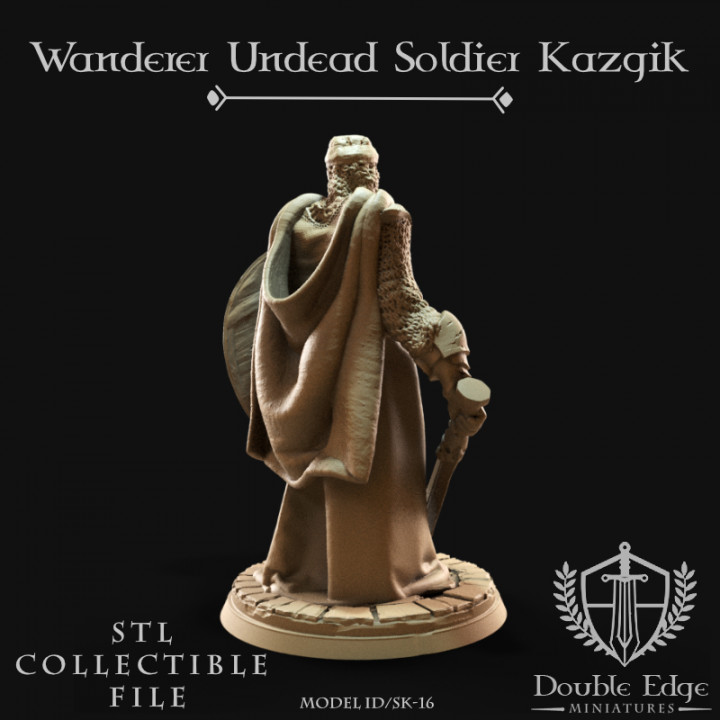 3D Printable Wanderer Undead Soldier Kazqik by Double Edge Miniatures