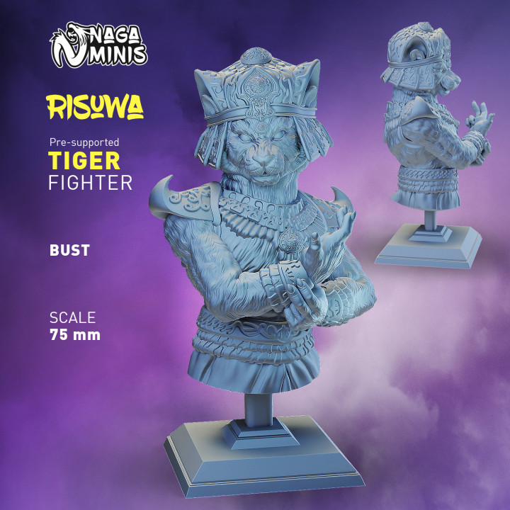 3D Printable (Pre-supported) Tiger Folk Fighter (Bust form) by Naga Minis