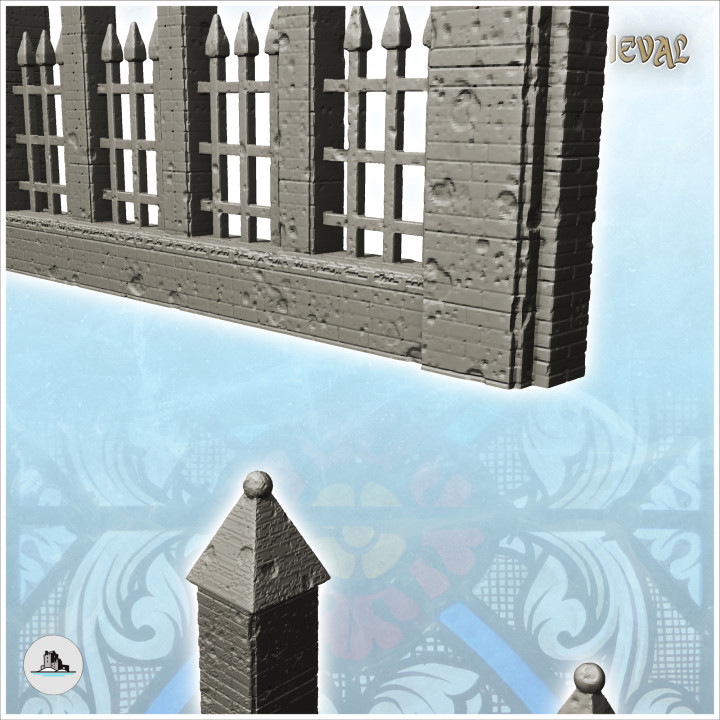 3D Printable Iron fence set with stone posts and gate (2) - Modern WW2 ...