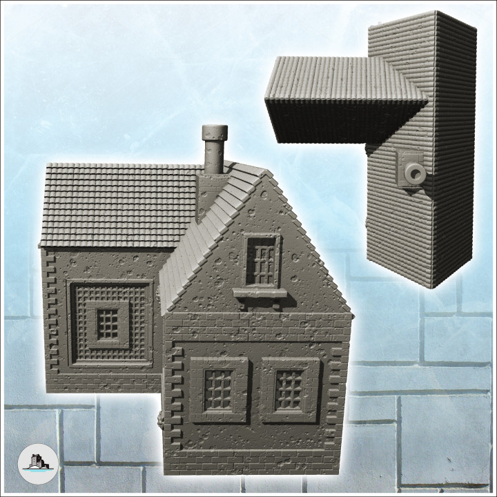 3D Printable Modern house in corner with vegetation and fireplace (2 ...