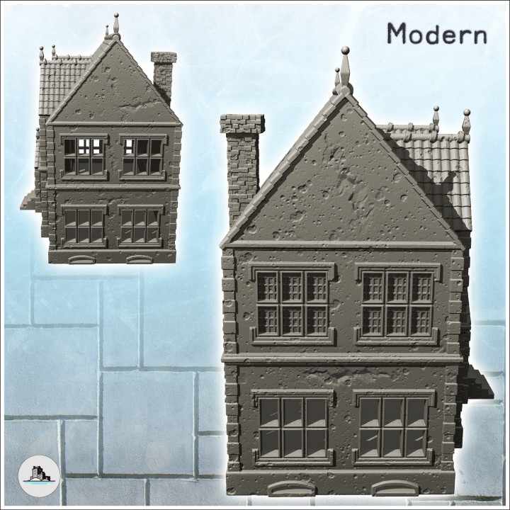 3D Printable Large modern house with elevated entrance and large ...