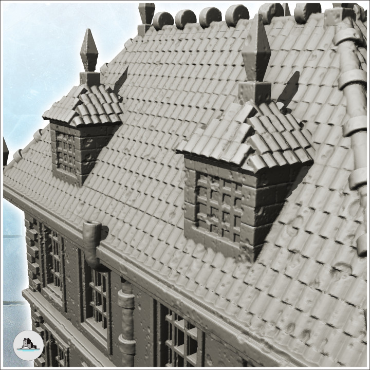 3D Printable Large modern house with roof spikes and triple floors (6 ...