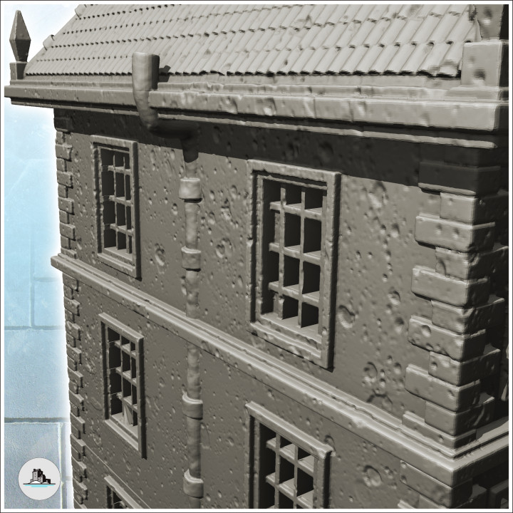 3D Printable Large modern house with roof spikes and triple floors (6 ...