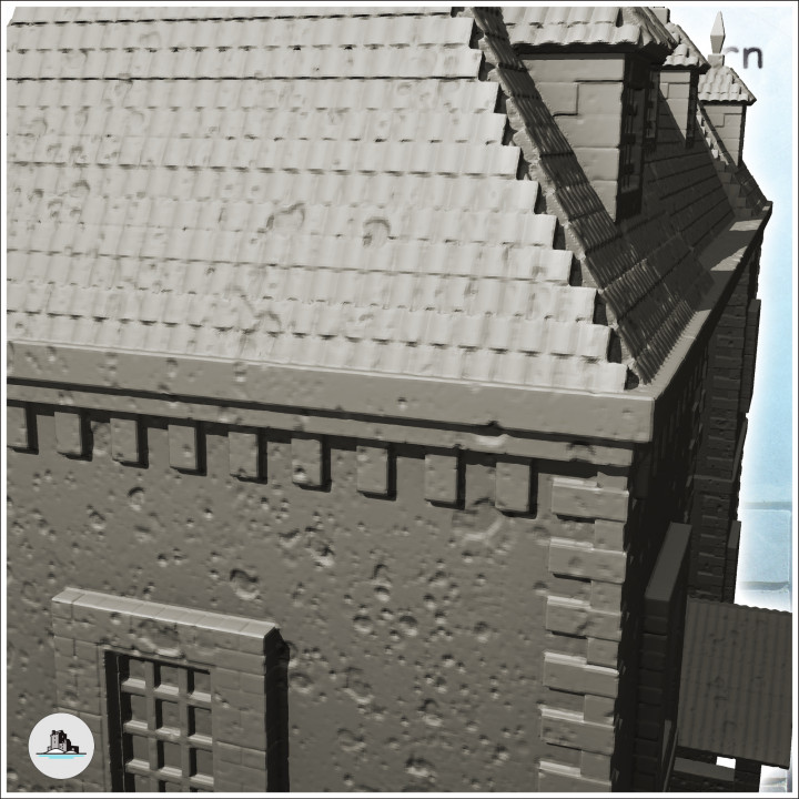 3D Printable Large modern house with high spiked roof and canopy ...