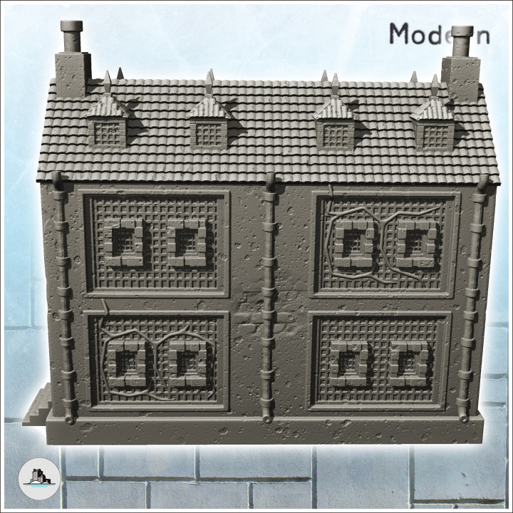 3D Printable Modern house with spiked roof and side entrance (10 ...