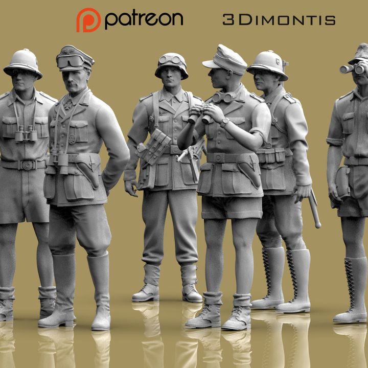 3D Printable General Rommel and german officers by 3Dimontis