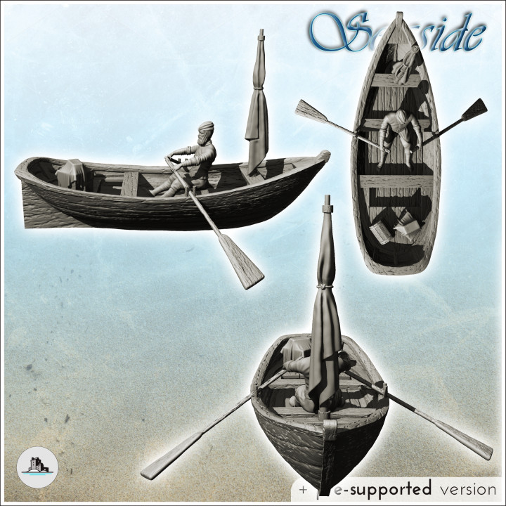 3D Printable Old pirate rowing in wooden boat with mast (5) - Jungle ...