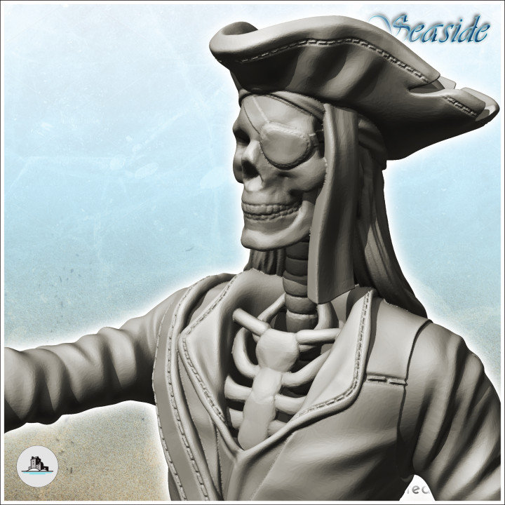 3D Printable Skeleton pirate with eye patch, pistols and sword (13 ...