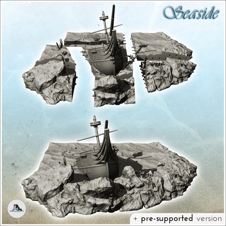 3D Printable Carcass of ship stranded on the coast (5) - Pirate Jungle ...