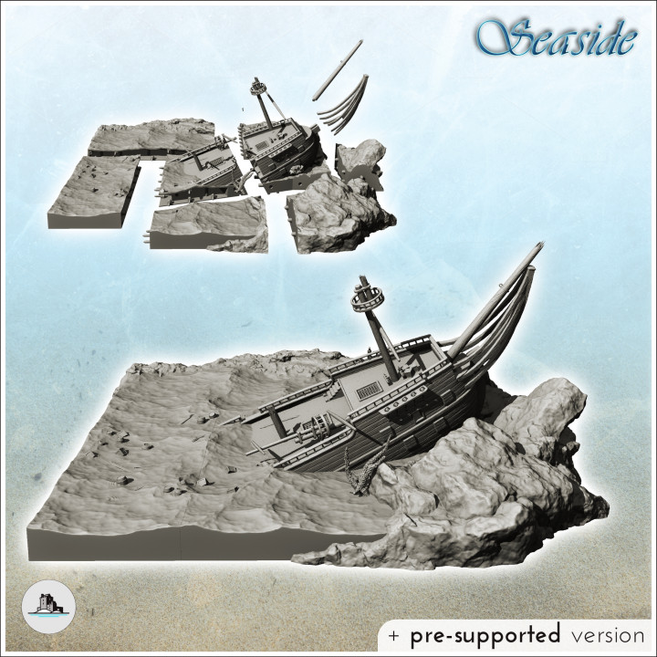 3D Printable Carcass of ship stranded on the coast (5) - Pirate Jungle ...
