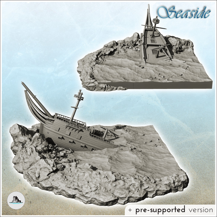 3D Printable Carcass of ship stranded on the coast (5) - Pirate Jungle ...
