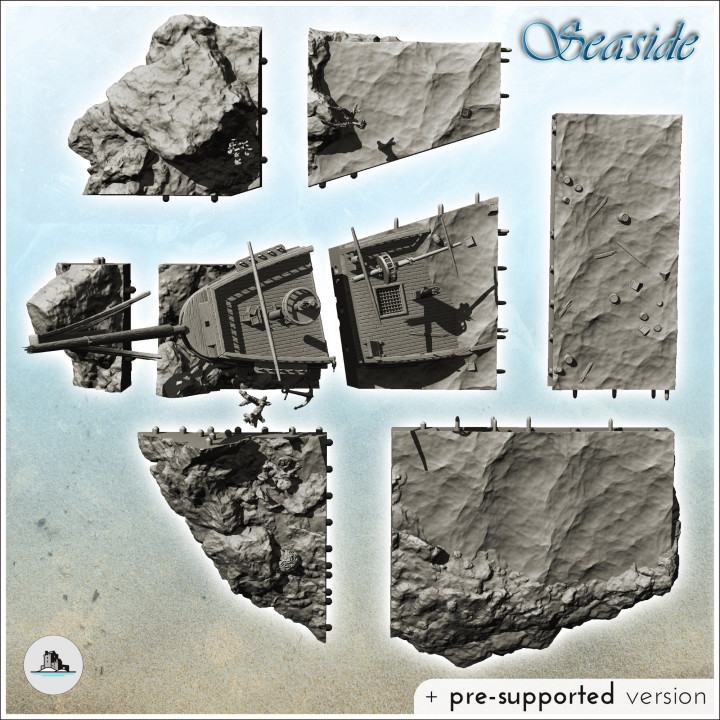 3D Printable Carcass of ship stranded on the coast (5) - Pirate Jungle ...