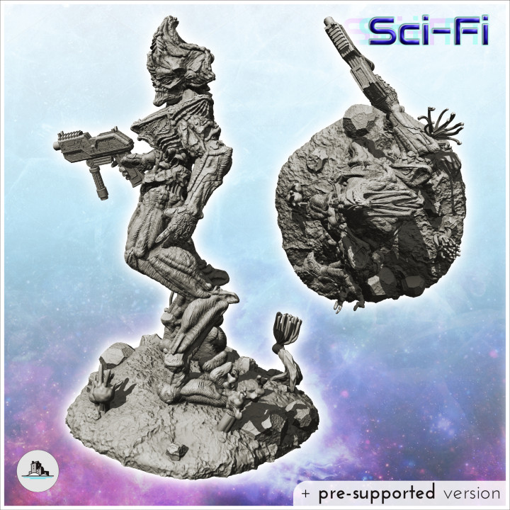 3D Printable Alien warrior with alien plants and assault rifle (1) - SF ...