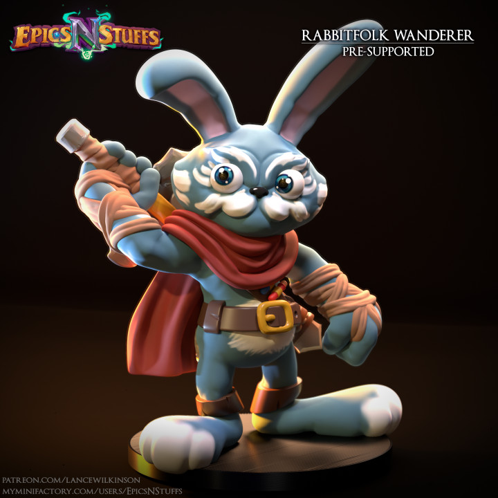 3D Printable Rabbitfolk Wanderer Miniature, Pre-Supported by Epics N Stuffs