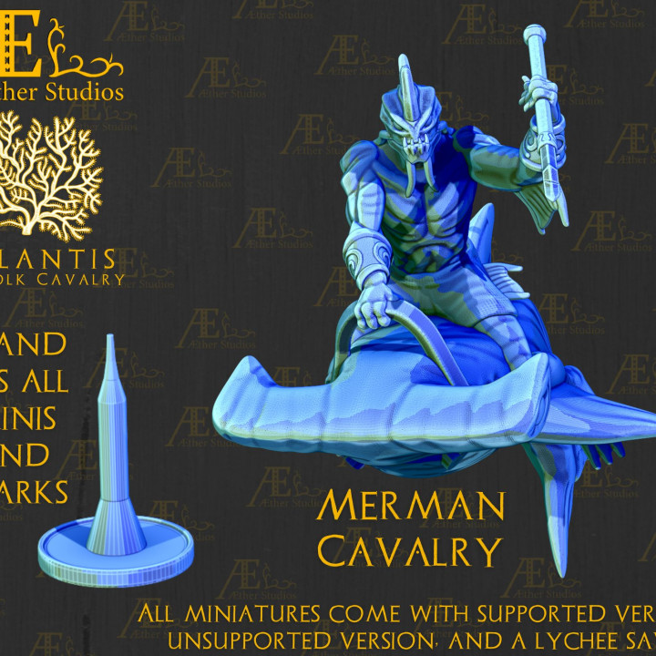 3D Printable AEATLN11 – Merfolk Cavalry by Aether Studios