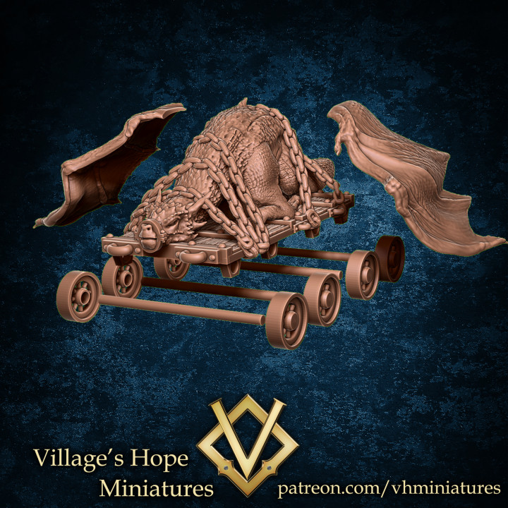 3D Printable captured dragon cart by Village's Hope Miniatures
