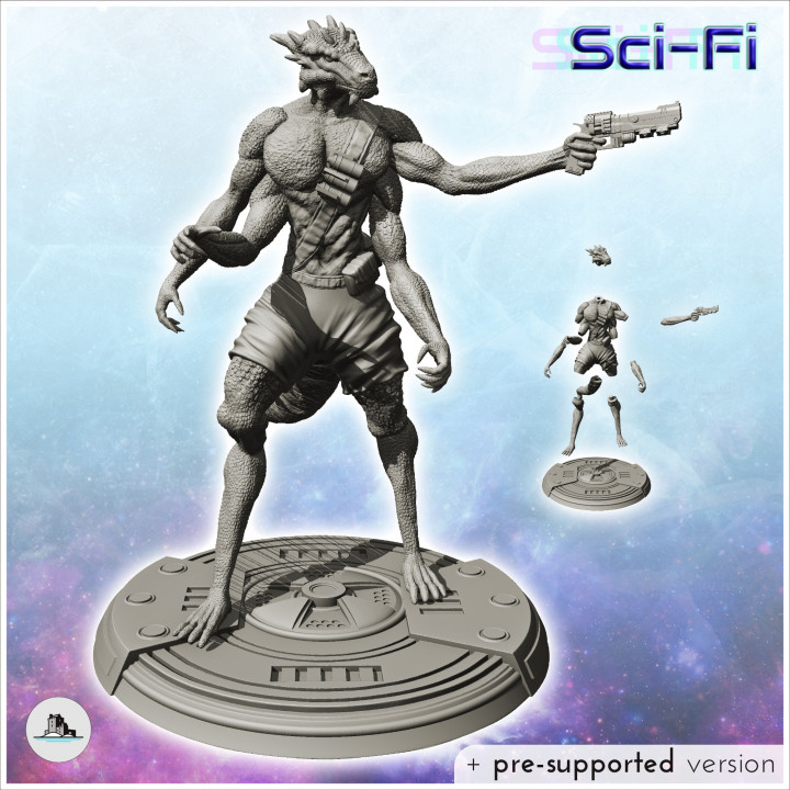 3D Printable Four-armed alien warrior with laser gun (7) - SF SciFi ...