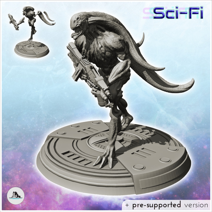 3D Printable Alien warrior with long tails and assault rifle (9) - SF ...