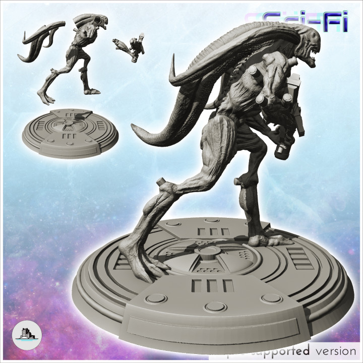 3D Printable Alien warrior with long tails and assault rifle (9) - SF ...