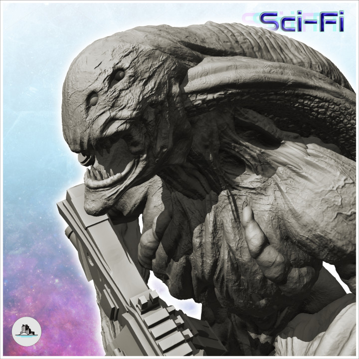 3D Printable Alien warrior with long tails and assault rifle (9) - SF ...
