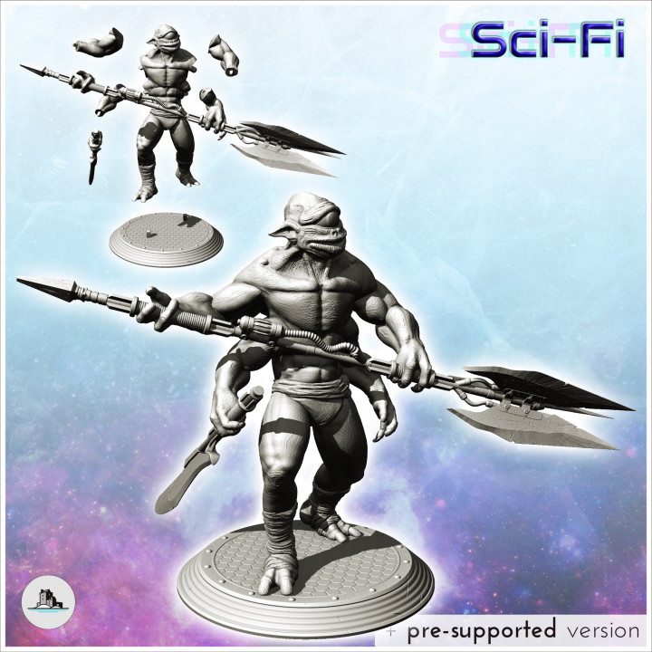 3D Printable Four-armed alien cyclops with heavy spear (17) - SF SciFi ...