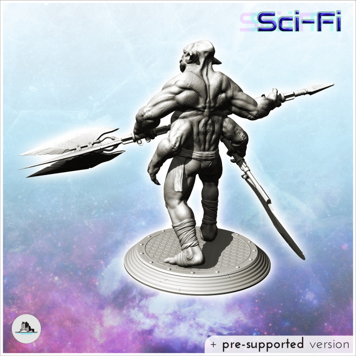 3D Printable Four-armed alien cyclops with heavy spear (17) - SF SciFi ...