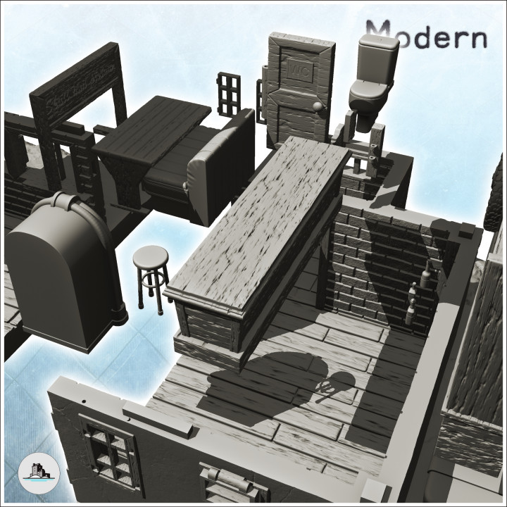 3D Printable Modern biker gang bar with flat roof (+ props) - Modern ...