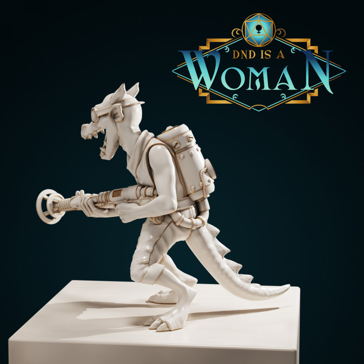 3D Printable Kobold Engineer - Rax - 28/32mm and 75mm by DnD is a Woman