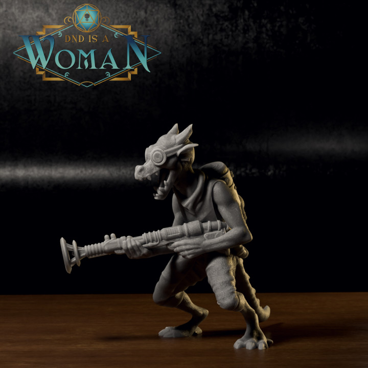 3D Printable Kobold Engineer - Rax - 28/32mm and 75mm by DnD is a Woman