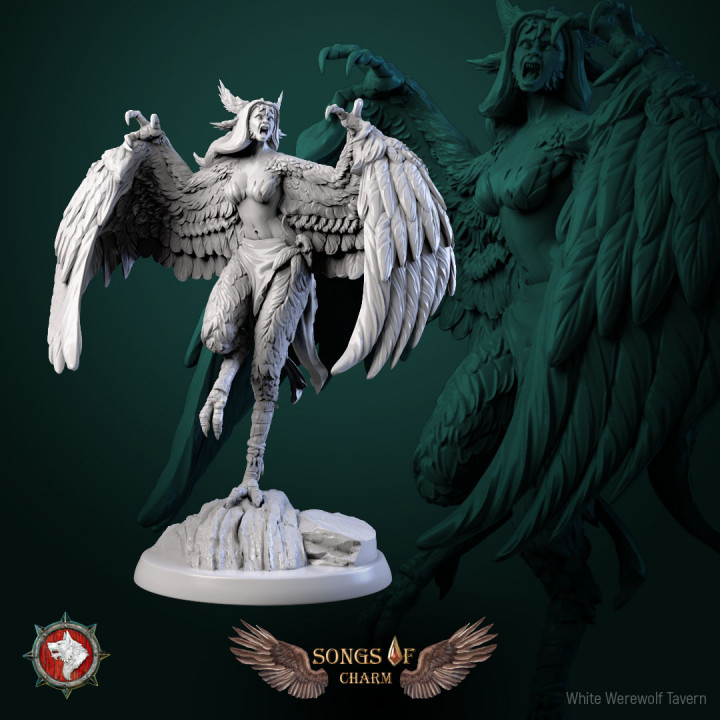 3D Printable Harpy set 6 miniatures 32mm pre-supported by White ...