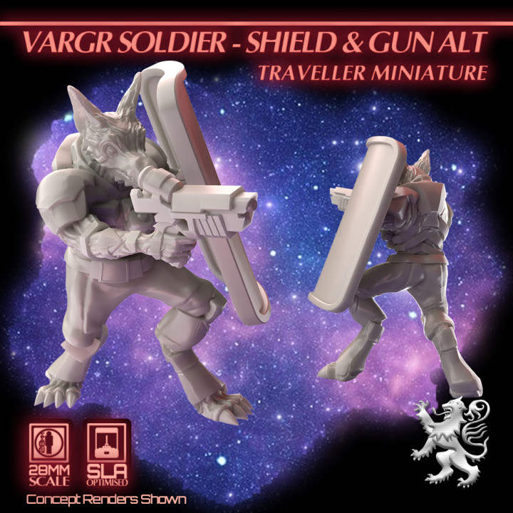 3D Printable Vargr Soldier - Shield and Gun Alt - Traveller Miniature ...