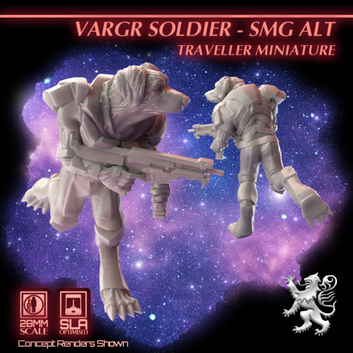 3D Printable Vargr Soldier - SMG Alt - Traveller Miniature by 2nd Dynasty