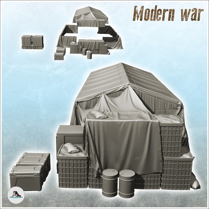 3D Printable Base camp in canvas with ammunition boxes (4) - Cold Era ...